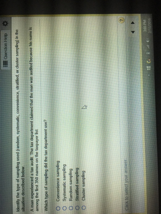 Solved Identify the type of sampling used (random, | Chegg.com