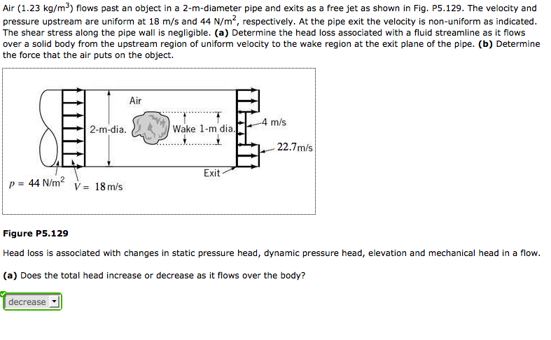 Solved Air (1.23 kg/m3) flows past an object in a | Chegg.com