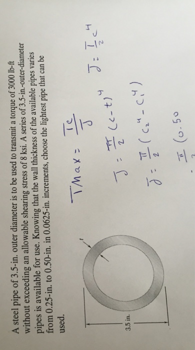 Solved A steel pipe of 3.5-in. outer diameter is to be used | Chegg.com