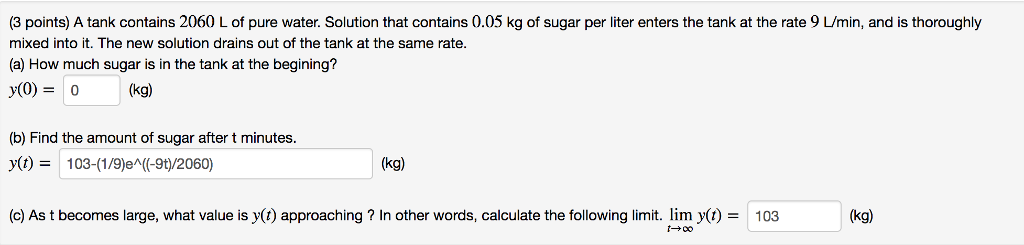 Solved (3 points) A tank contains 2060 L of pure water. | Chegg.com