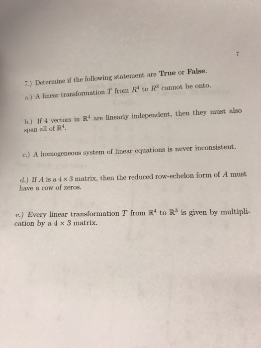 Solved Determine if the following statement are True or | Chegg.com