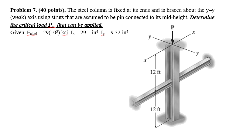 Solved The steel column is fixed at its ends and is braced | Chegg.com