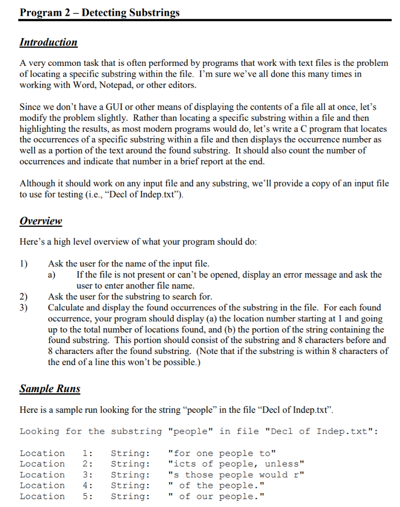 Solved Program 2 - Detecting Substrings Introduction A very | Chegg.com