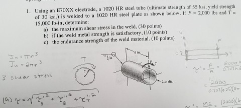 Solved Using an E70XX electrode, a 1020 HR steel tube | Chegg.com