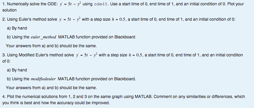 1. Numerically solve the ODE: y -5t - y using ode45. | Chegg.com