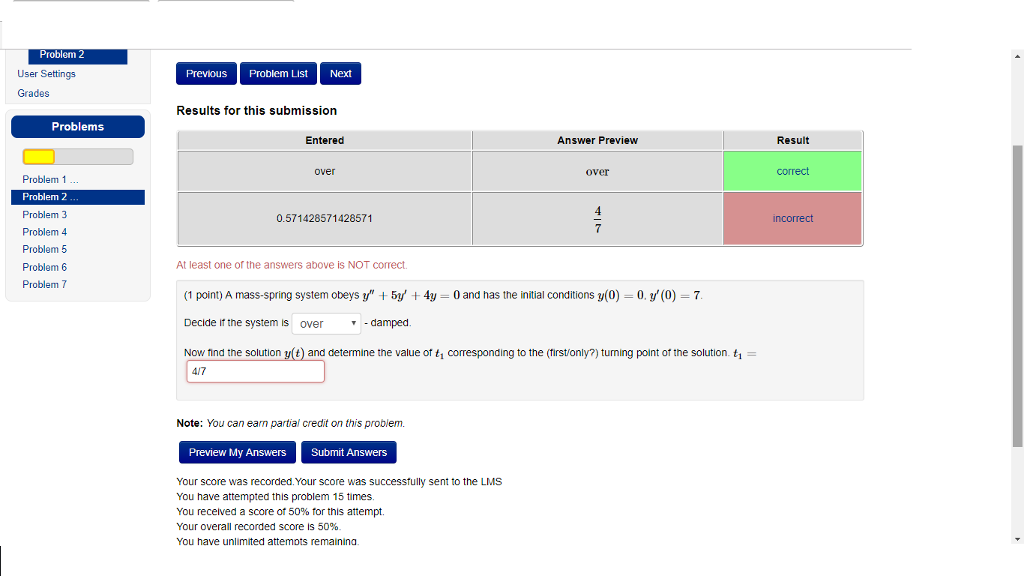 Solved Problem 2 User Settings Previous Problem List Next | Chegg.com