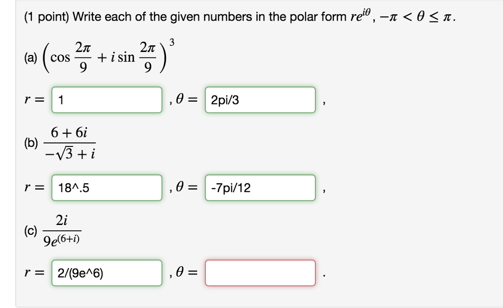 Solved (1 point) Write each of the given numbers in the | Chegg.com