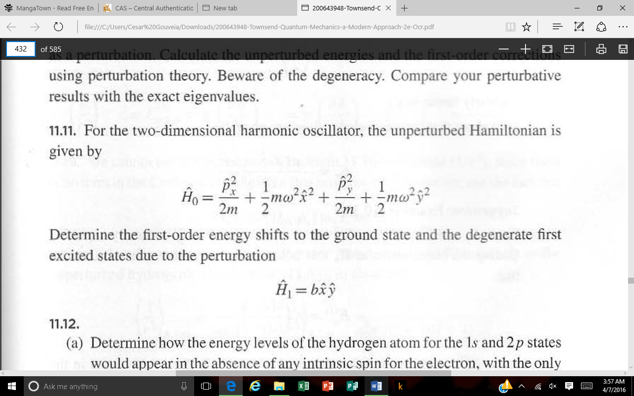Solved Using perturbation theory. Beware of the degeneracy. | Chegg.com