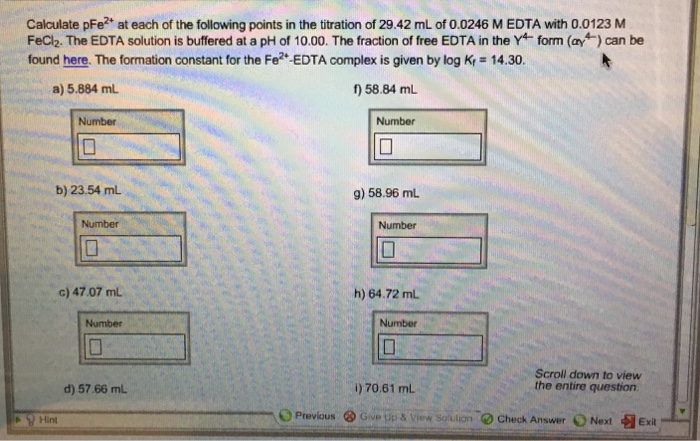 Solved Calculate pFe at each of the following points in the | Chegg.com