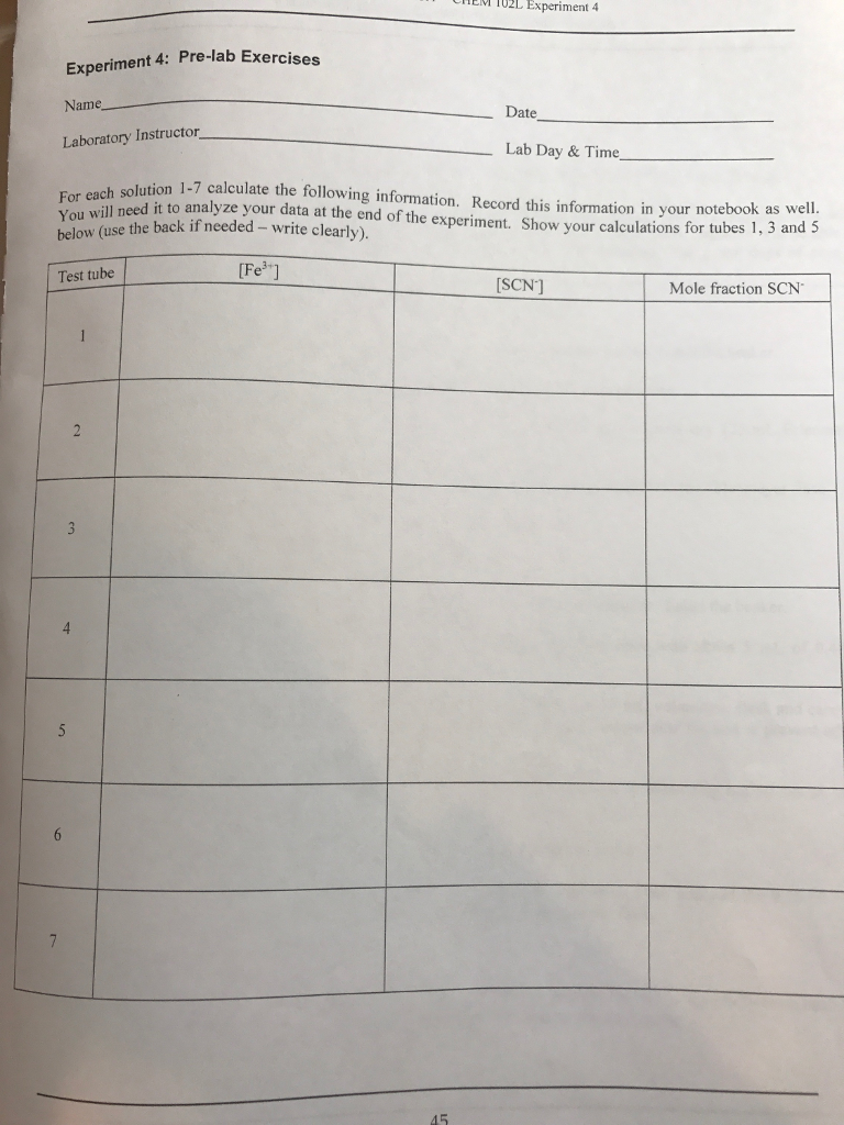 CHEM M 102L Experiment 4 Experiment 4: Pre-lab | Chegg.com