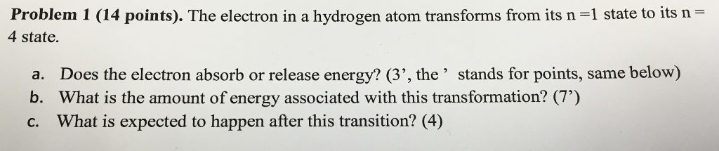Solved The Electron In A Hydrogen Atom Transforms From Its