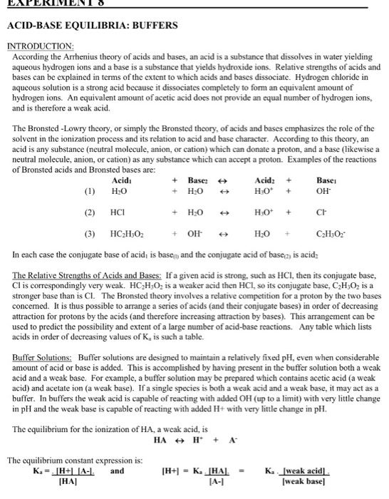 Solved ACID-BASE EQUILIBRIA: BUFFERS INTRODUCTION: According | Chegg.com