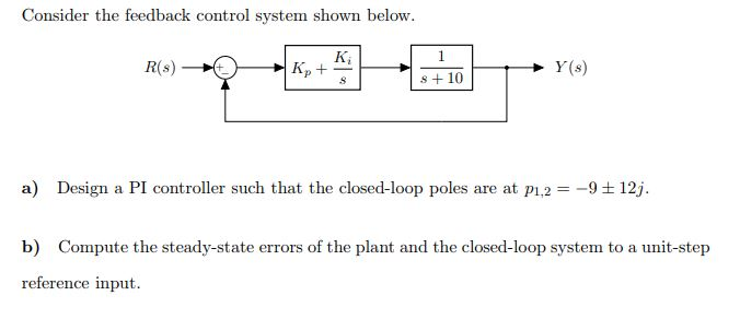 Solved Consider the feedback control system shown below Ki | Chegg.com