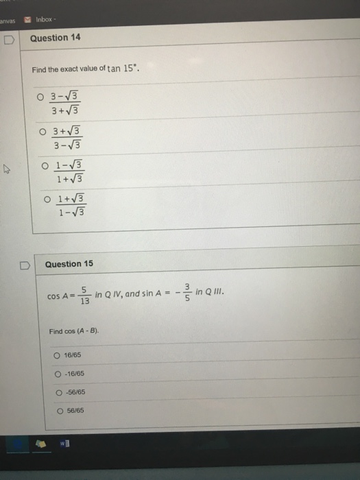 Solved Find the exact value of tan 15 degree. 3 - | Chegg.com