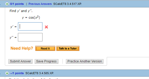 Solved +0/1 points | Previous Answers SCalcET8 3.4.517.XP | Chegg.com
