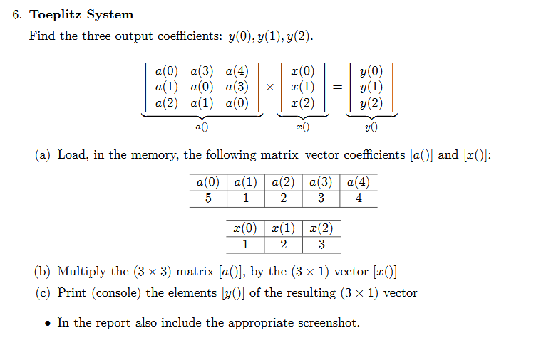 6. Toeplitz System Find the three output | Chegg.com