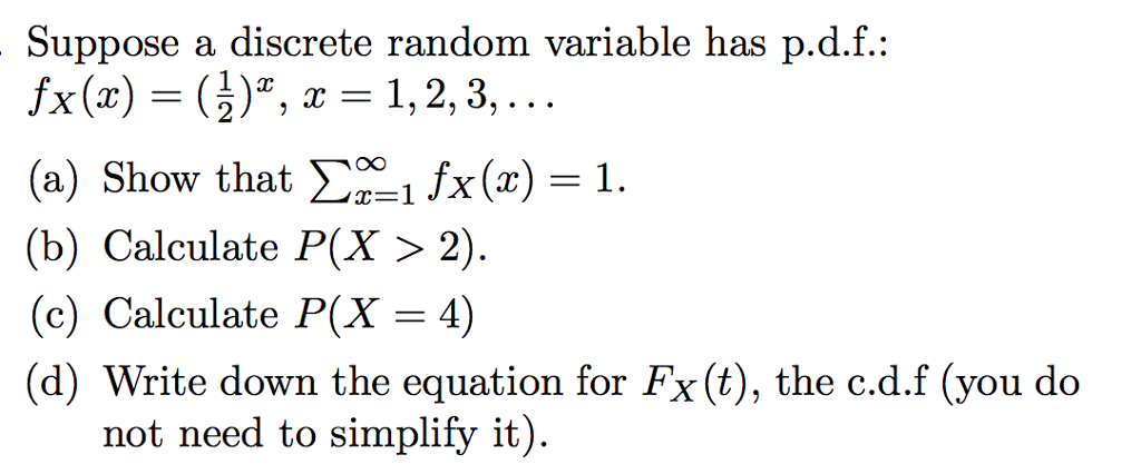 Solved Suppose a discrete random variable has p.d.f. (a) | Chegg.com