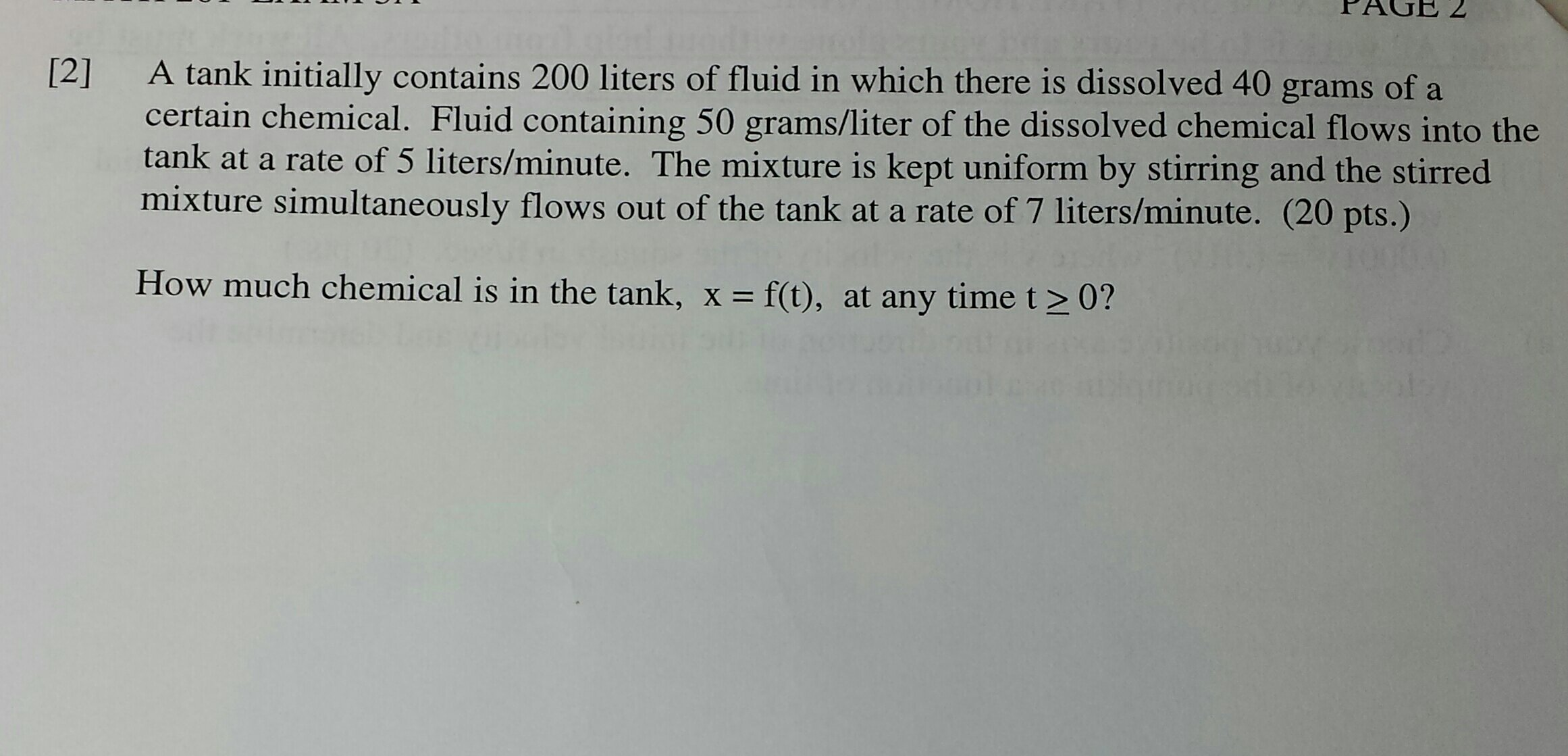 Solved A tank initially contain 200 liters of fluid in which | Chegg.com