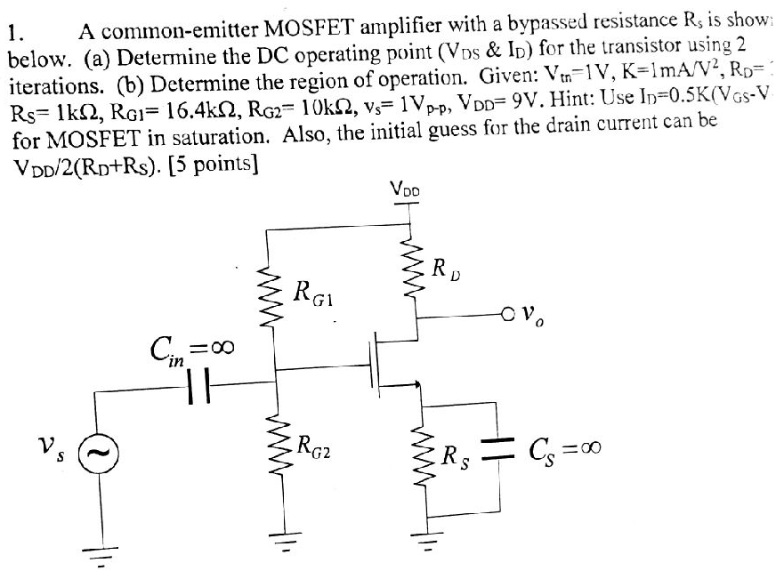 Solved A common-emitter MOSFET amplifier with a bypassed | Chegg.com