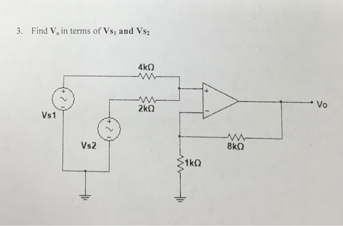 Solved 3. Find V0 in terms of Vs1 and Vs2 | Chegg.com