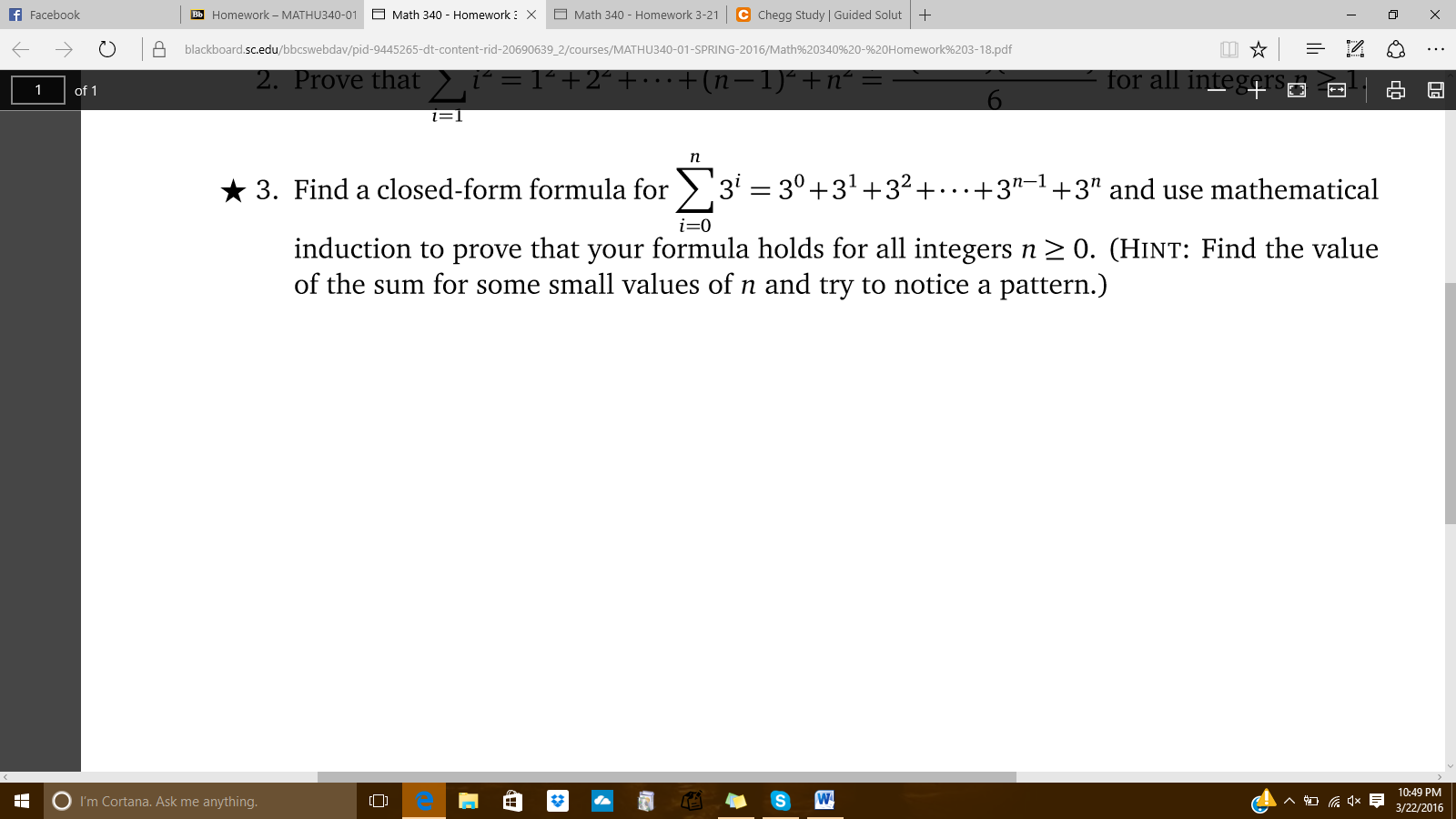 Solved Find a closed-form formula for sigma ^n _i = 0 3^i | Chegg.com