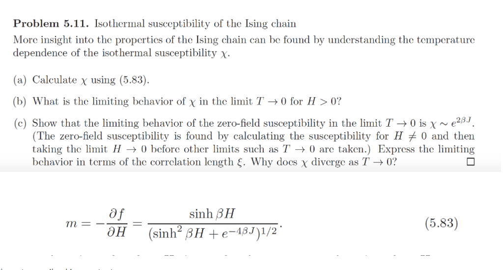 Solved Problem 5.11. Isothermal susceptibility of the Ising | Chegg.com