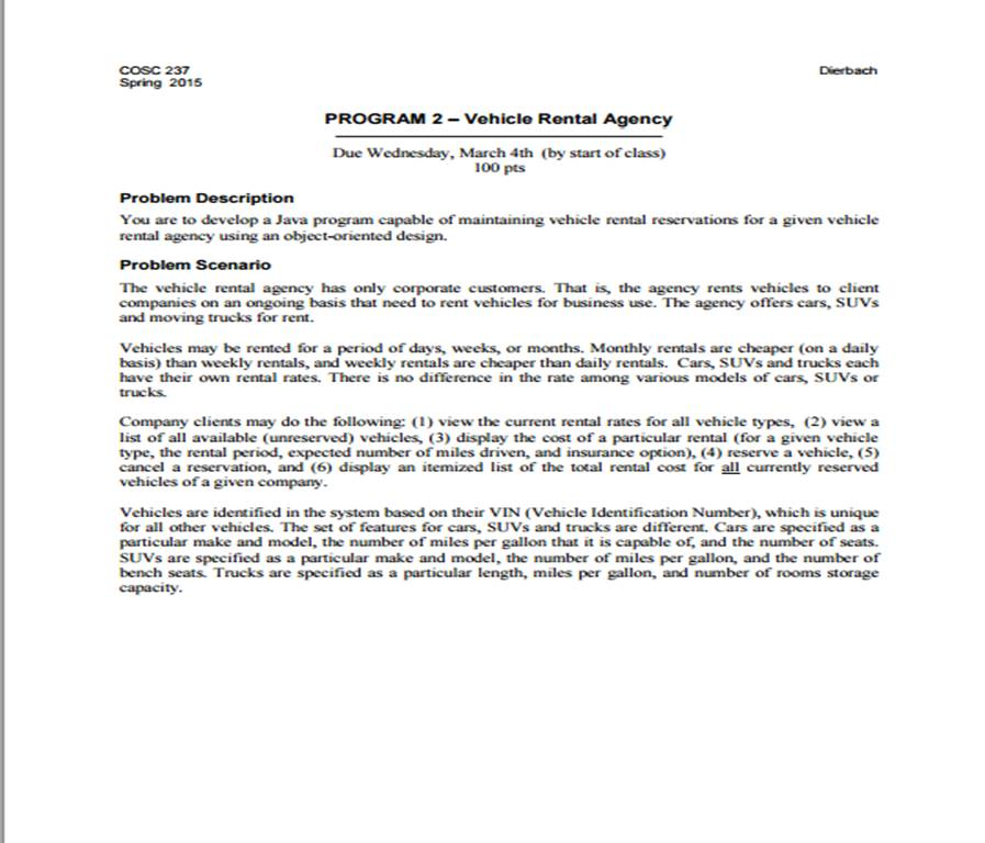 Solved Problem Description You are to develop a Java program | Chegg.com