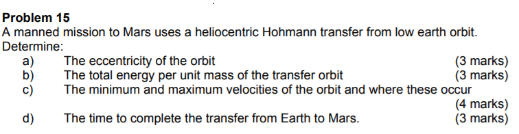 Solved A manned mission to Mars uses a heliocentric Hohmann | Chegg.com