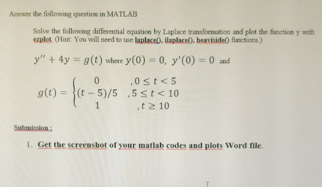 Solved Answer the following question in MATLAB Solve the | Chegg.com