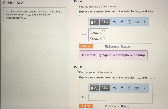 Solved An object executing simple harmonic motion has a | Chegg.com