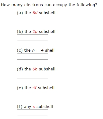 Solved How many electrons can occupy the following? the 6d | Chegg.com