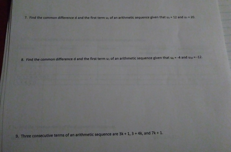 Solved 7. Find the common difference d and the first term u | Chegg.com