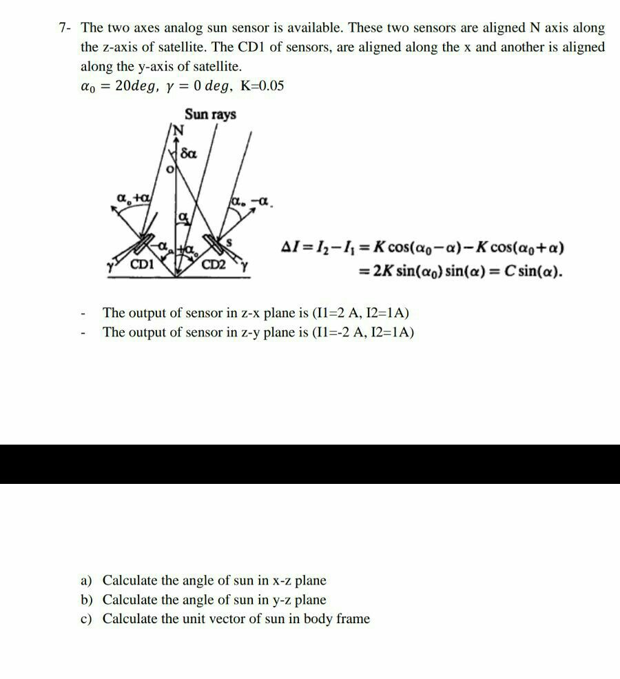 Solved 7- The two axes analog sun sensor is available. These | Chegg.com