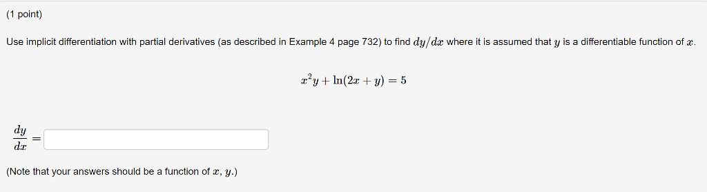 Solved 1 point) Use implicit differentiation with partial | Chegg.com