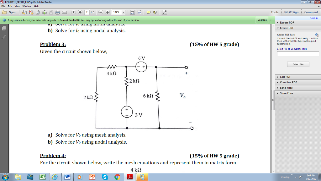 Solved Given The Circuit Shown Below Solve For Vo Using 