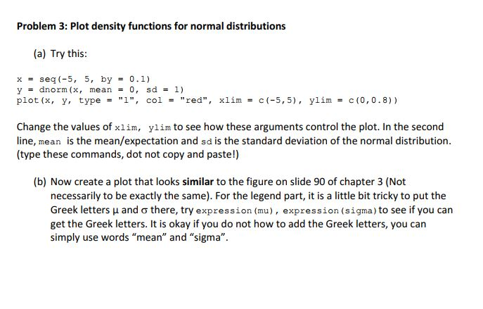 Solved Problem 3: Plot density functions for normal | Chegg.com