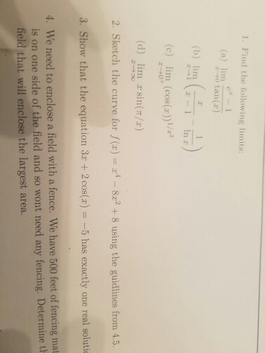 Solved Find the following limits: lim_x rightarrow 0 e^x - | Chegg.com