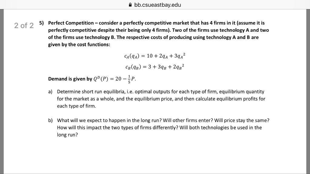 Solved a bb.csueastbay.edu 2 of 2 5) Perfect Competition | Chegg.com