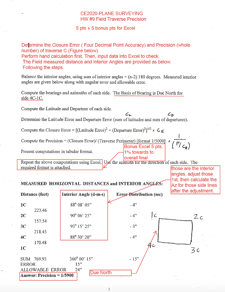 Solved CE2020-PLANE SURVEYING HW #9 Field Traverse Precision | Chegg.com