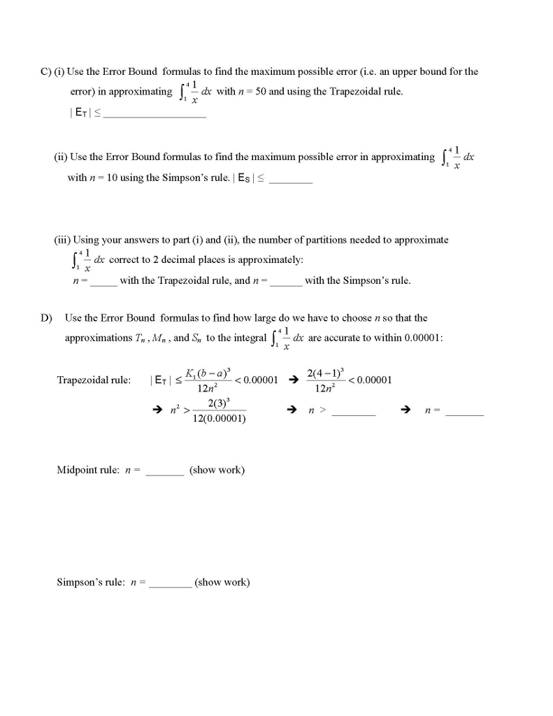 Solved I Use The Error Bound Formulas To Find The Maximum