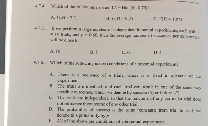 Solved Which of the following are true if X ~ Bin (10, | Chegg.com