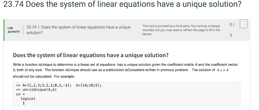 Solved 23.74 Does the system of linear equations have a | Chegg.com