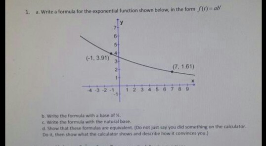 Write a formula for the exponential function shown | Chegg.com