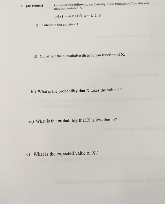 Solved Consider the following probability mass function of | Chegg.com
