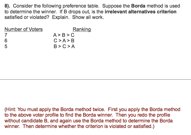 Solved: Consider The Following Preference Table. Suppose T... | Chegg.com Solved: Consider The Following Preference Table. Suppose T... | Chegg.com