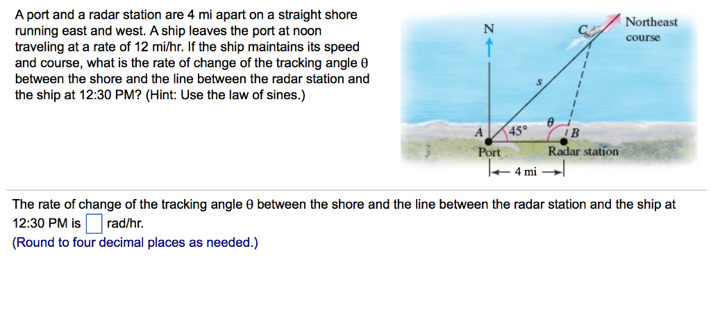 Solved A port and a radar station are 4 mi apart on a | Chegg.com