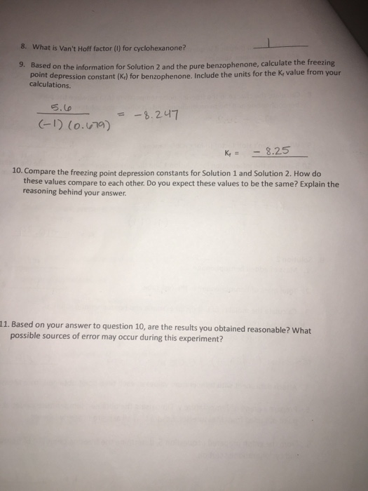 What is Van't Hoff factor (I) for cyclohexanone? | Chegg.com