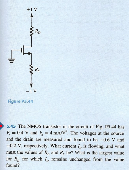 Solved The NMOS transistor in the circuit of Fig. P5.44 has | Chegg.com
