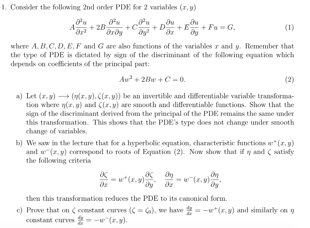 Solved 1. Consider the following 2nd order PDE for 2 | Chegg.com
