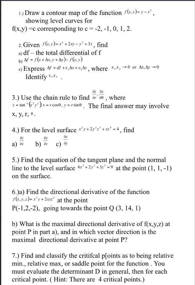 Solved 1.) Draw a contour map of the function /)-y-**, | Chegg.com